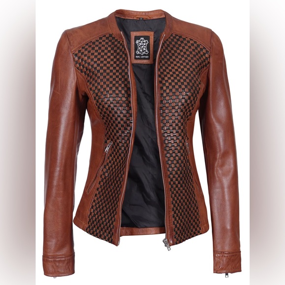 Jackets & Coats | Maude Women Cognac Textured Leather Biker Jacket G922 ...